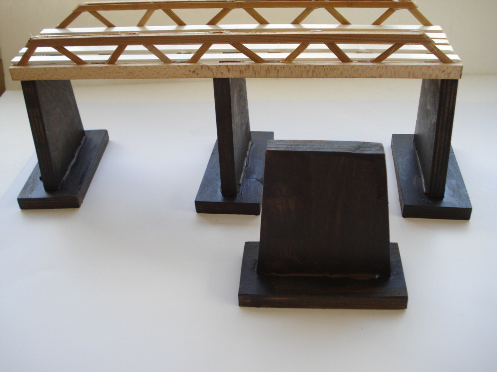 THREE HO SCALE BRIDGE BENTS SUPPORTS PIERS 4"HIGH x 2-1/2" TOP x 2x4 ...