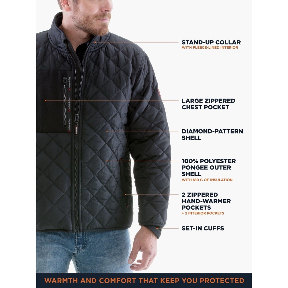 RefrigWear Diamond Quilted Puffer Jacket 0444R Full Zip Black Mens 3XL ...