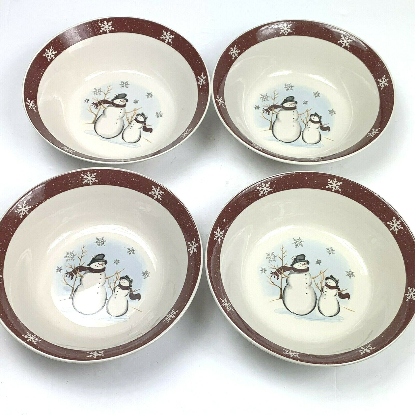 Royal Seasons Snowman Cereal Bowl Lot Of 4 Soup Red Snowmen Christmas ...