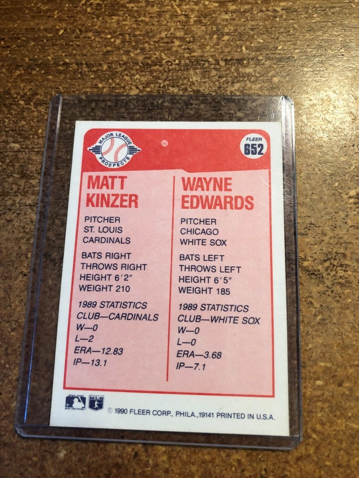 1990 Fleer Baseball # 652 Prospects Matt Kinzer & Wayne Edwards RC | eBay