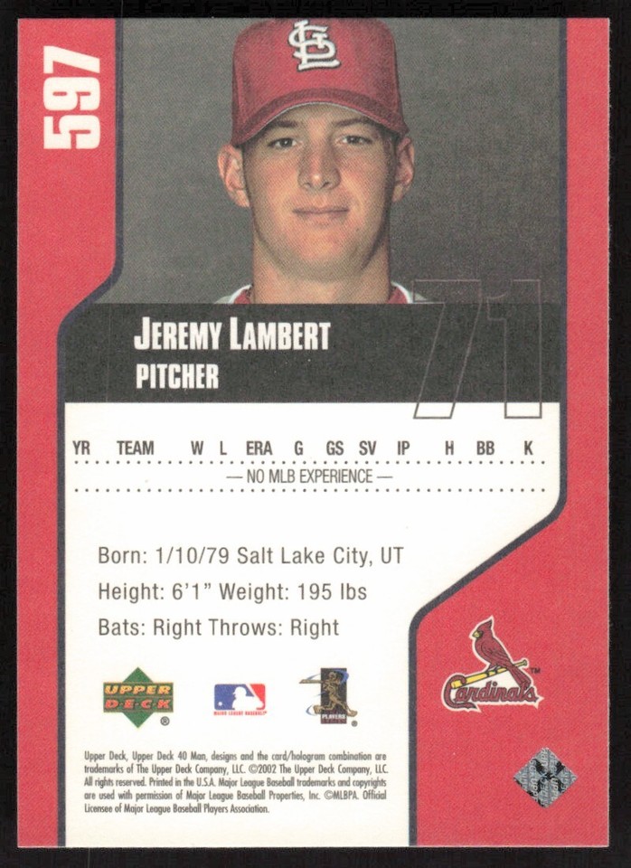 2002 Upper Deck 40-Man #597 Jeremy Lambert Rookie St. Louis Cardinals ...