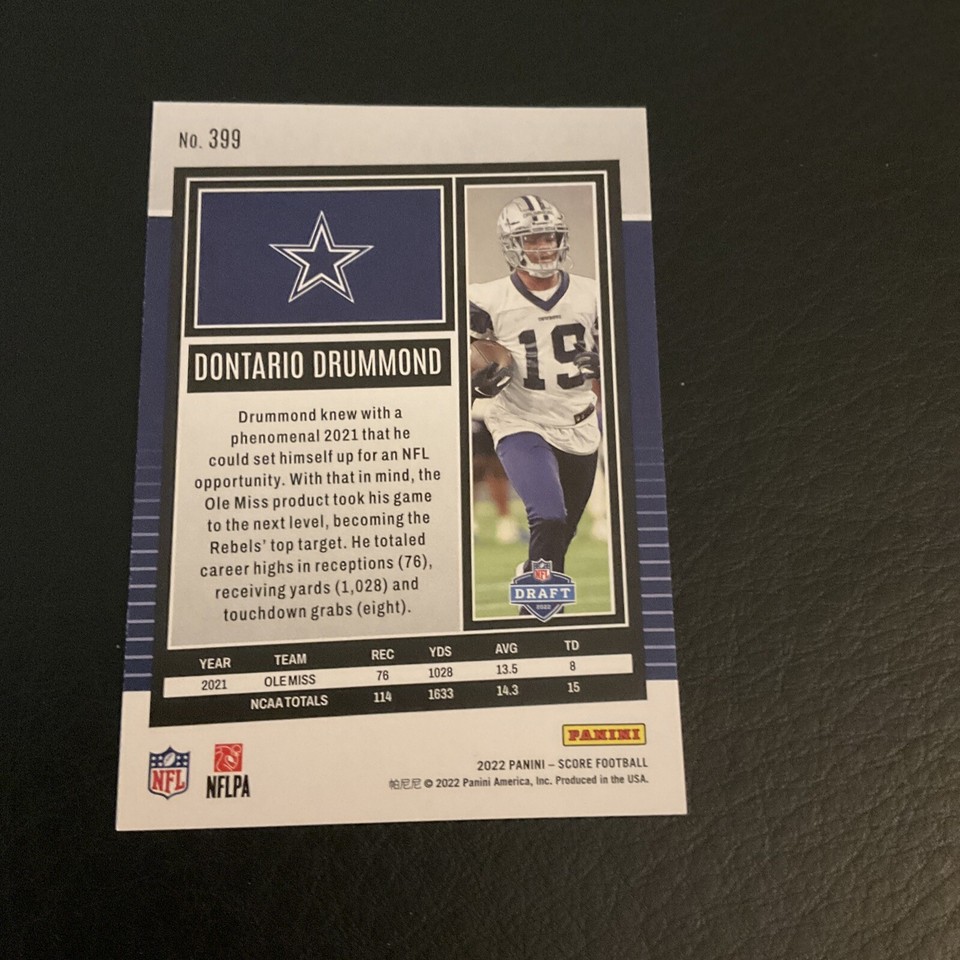 DONTARIO DRUMMOND 2022 PANINI SCORE ROOKIE CARD #399 DALLAS COWBOYS | eBay