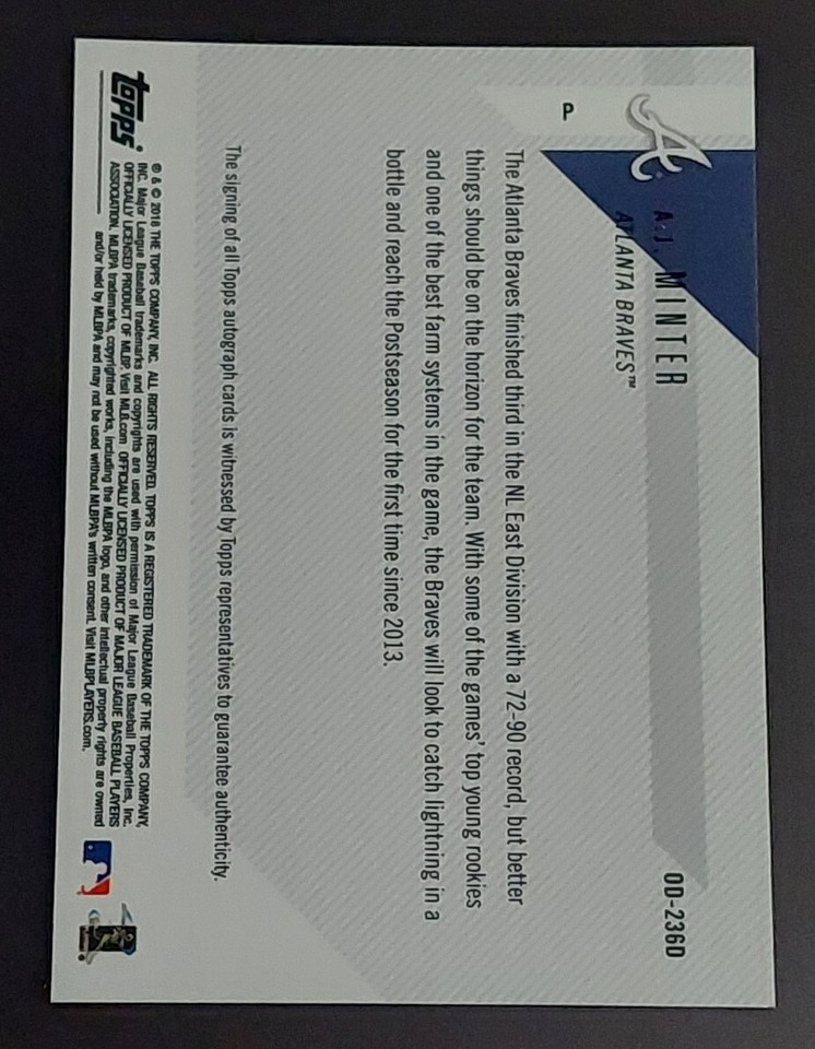 2018 Topps Now #OD-236D A.J. Minter Red Autograph AUTO Rookie RC #d 08/ ...