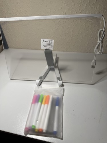 Acrylic LED Message Board Light Up Memo Pad 7 Neon Pens Children’s Art ...