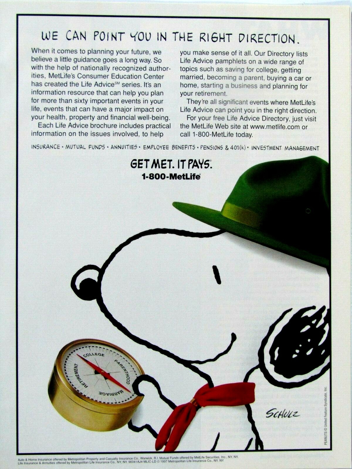 Peanuts Snoopy Forest Ranger Vintage Charles Schulz 1997 Met Life ...
