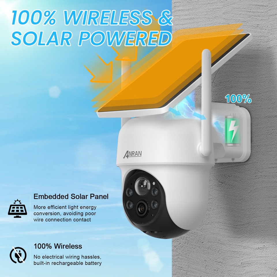 ANRAN 4MP Solar Security Camera System Battery Powered Wireless WiFi ...