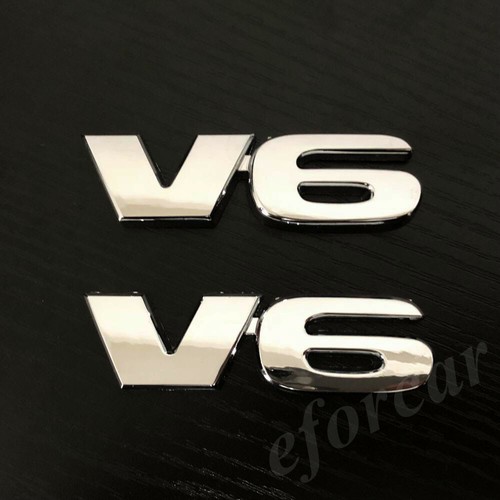 2x 3D Metal Chrome V6 Car Trunk Rear Fender Emblem Badge Decal Stickers ...