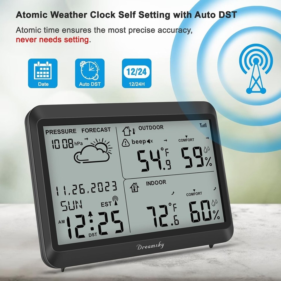 Weather Station Wireless With Digital Atomic Clock, Indoor Outdoor ...