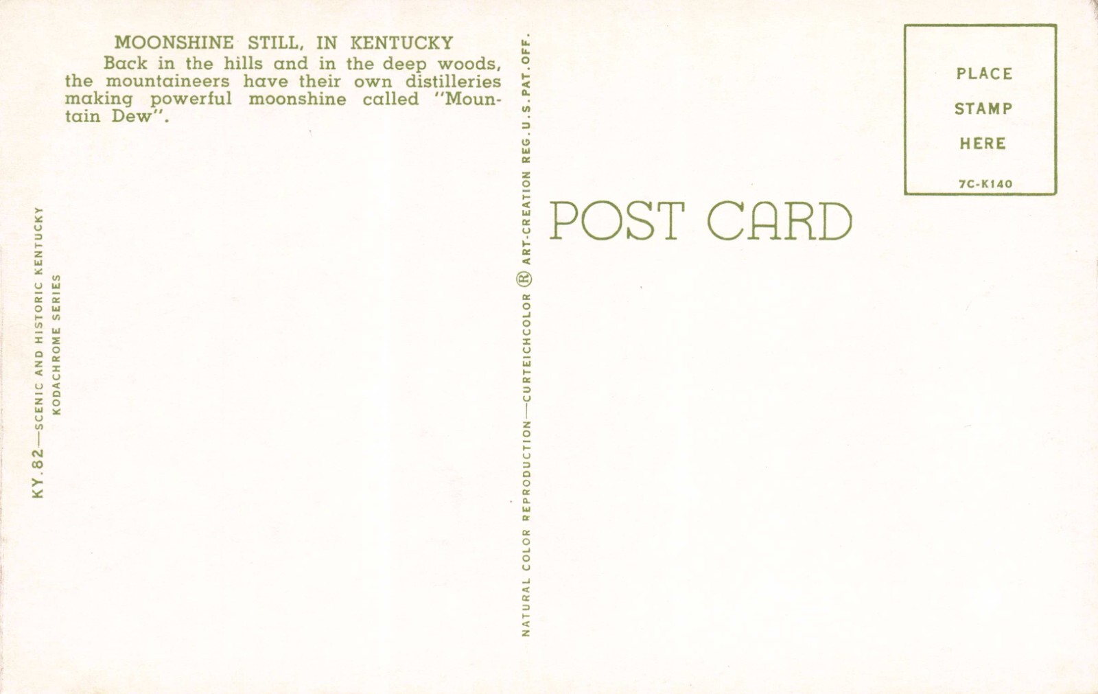 Postcard KY Moonshine Whiskey Still Mountain Dew Distilleries Poitín ...