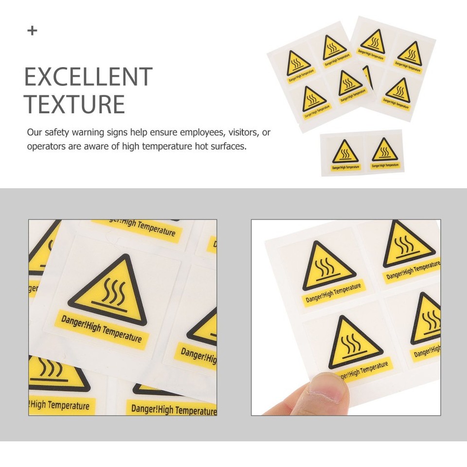 10 Sheets Hot Warning Sticker High Temperature Caution Decal Sign Fire ...