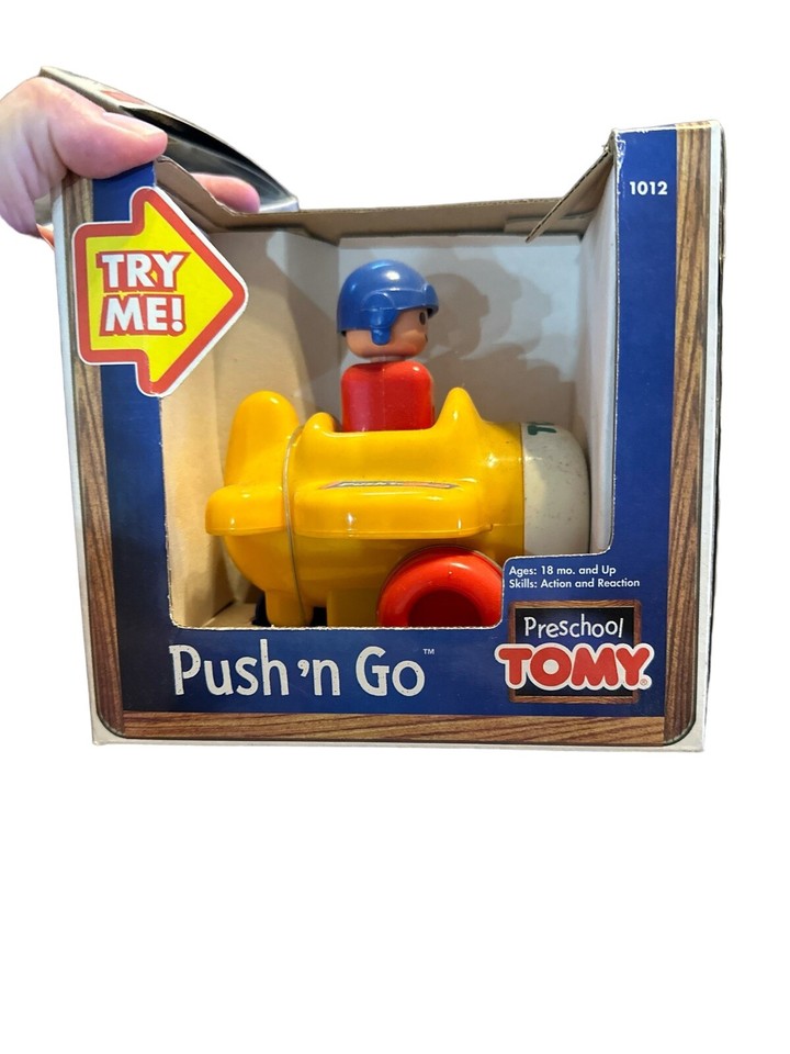 Tomy Push 'N Go Airplane Press Pilot To Go 1995 Yellow Vintage Still In ...