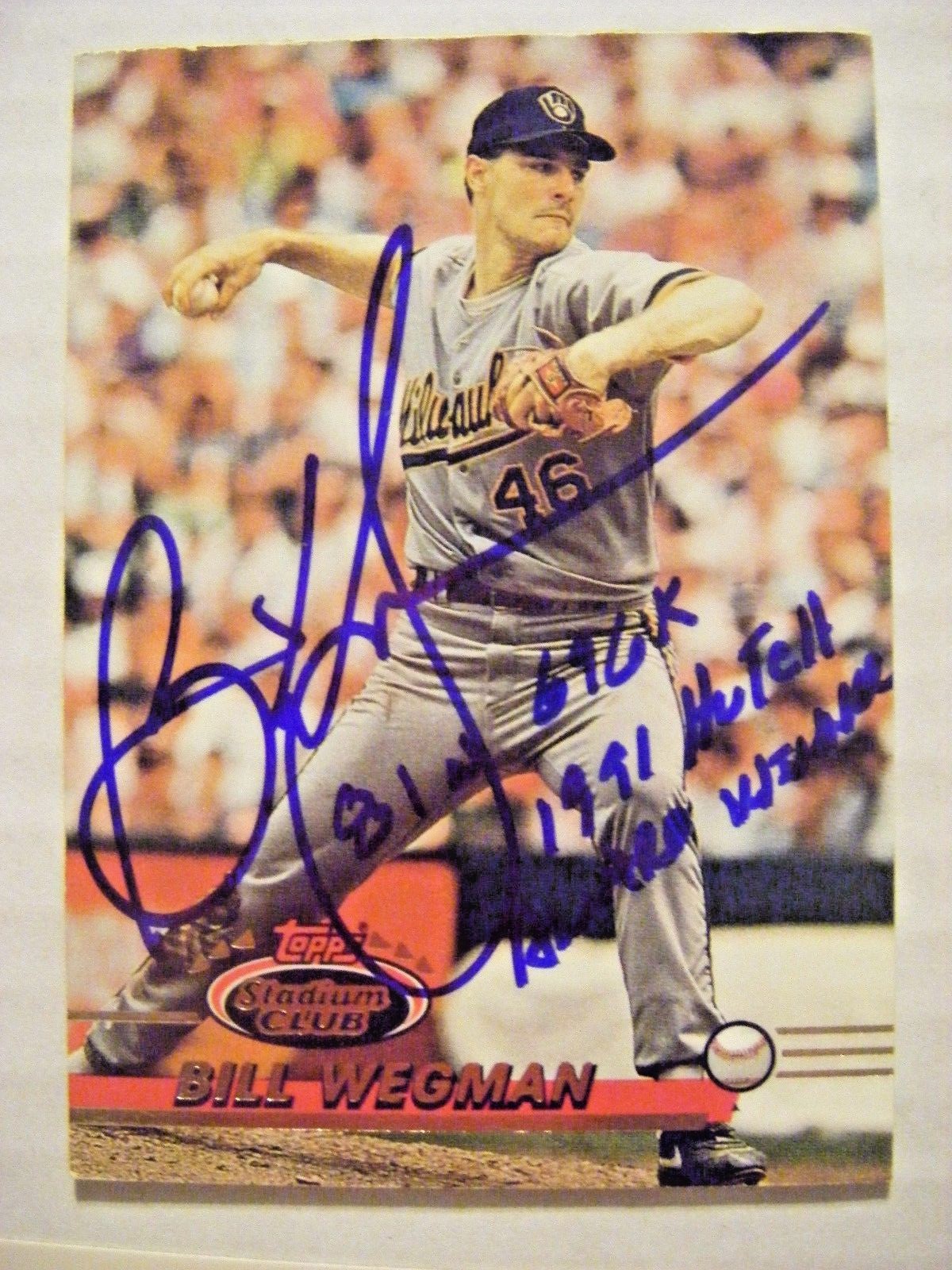BILL WEGMAN signed BREWERS 1993 Topps Stadium baseball card AUTO ...