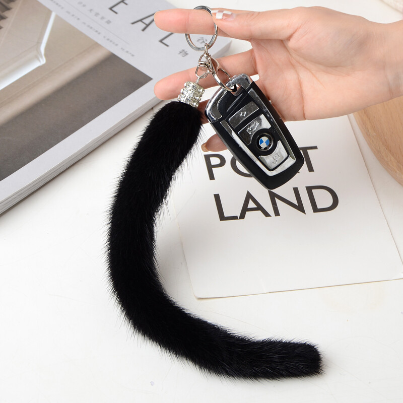 10"-12" Real Mink Fur Tail Keychain Purse Bag Keyring Furry Pendant ...