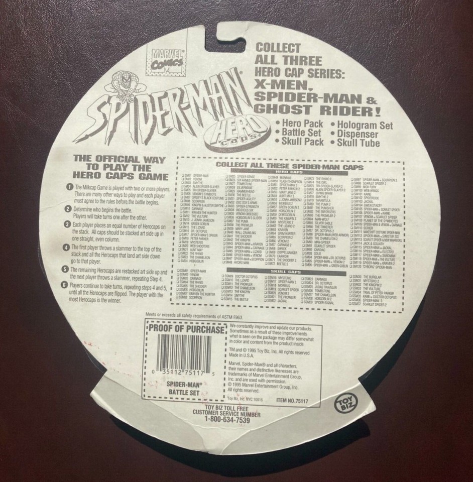 1995 Toy Biz Marvel Spider-Man Hero Caps x16 BATTLE SET POGS Fat ...