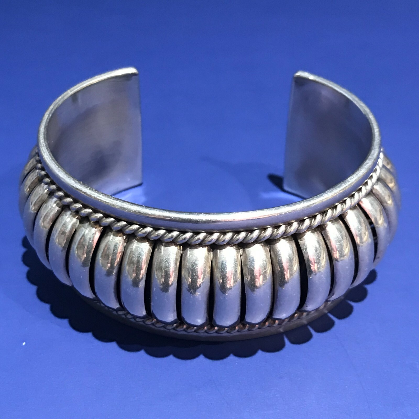 Sterling Silver Cuff signed T.C. Navajo Tommie Charlie 57 gr. Fits 6-6. ...