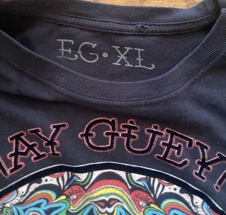 Ay Guey Shirt Mens XL Skull Graphic Print Multicolor Logo Stretch Short ...