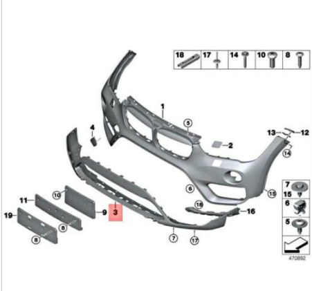 OEM BMW X1 F48 Front Bumper Lower Cover Section 51117453991 7453991 for ...