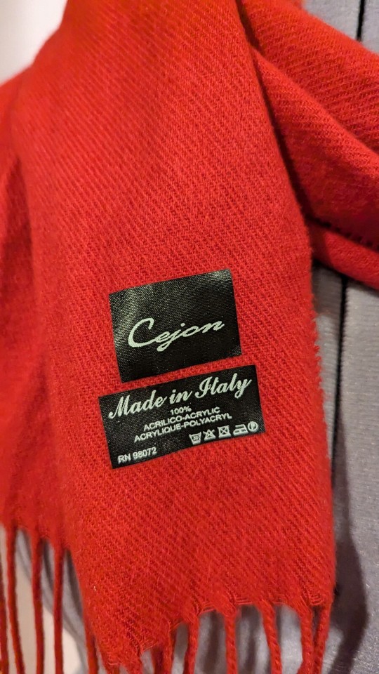 Cejon Fringe Italian Scarf Red One Size Made in Italy. Never Used ...
