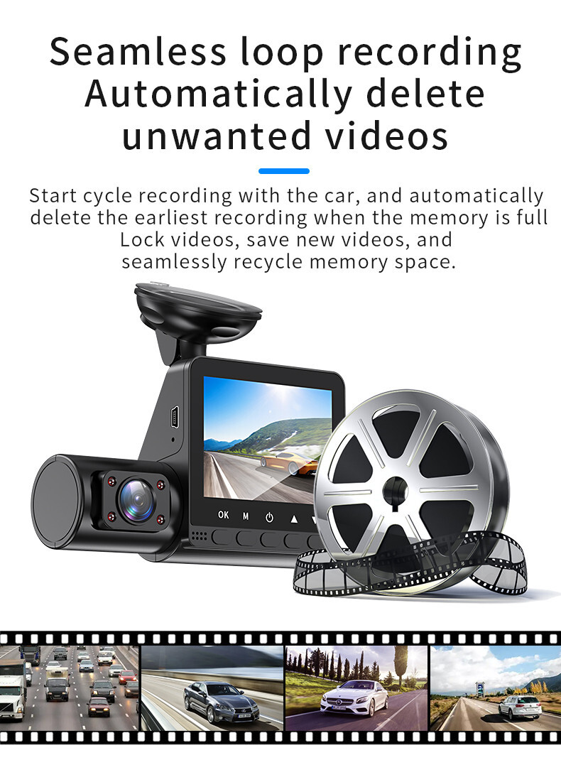 3 Channel Car DVR Dash Cam HD Three Lens Recorder Registrator Dashcam ...