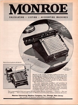 VINTAGE 1945 MONROE ACCOUNTING ADDING CALCULATOR PRINT AD | eBay