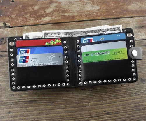 Men's Skull Studs Punk Rocker Hip Hop Leather Wallet W/ Biker Wallet ...