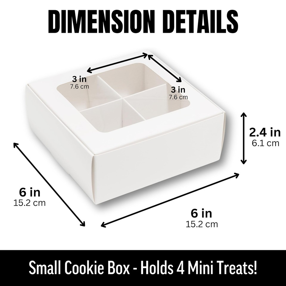 - 25 pcs White Mini Cookie Boxes with 4 treats Windows and Dividers ...