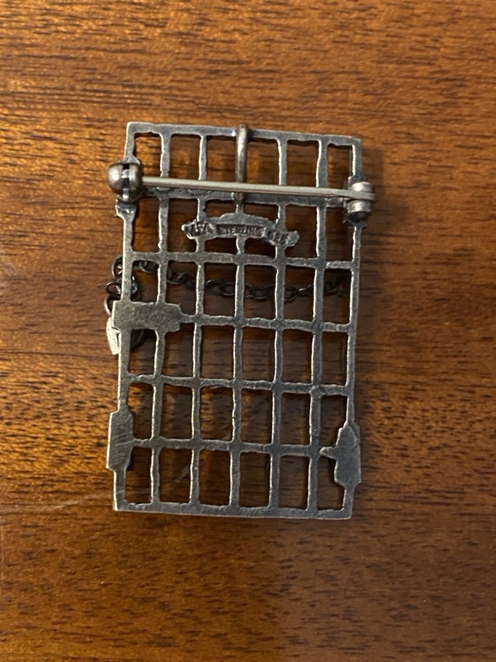 VINTAGE MFA STERLING SILVER SUFFRAGETTE JAIL CELL DOOR W/ MOVEABLE LOCK ...