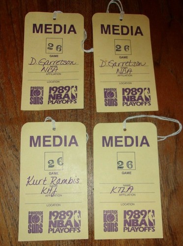PHOENIX SUNS 1989 playoffs media passes (Kurt Rambis, HOF ref Darrell ...