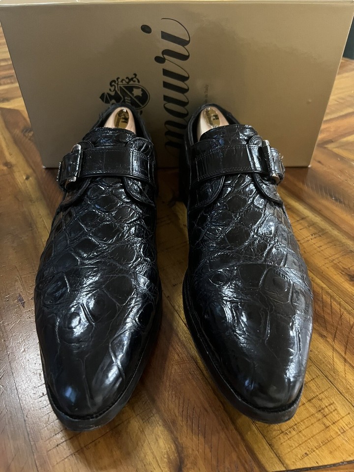 MAURI Genuine Alligator Men’s Italian Cap Toe Monk Strap Shoes, Size 10 ...