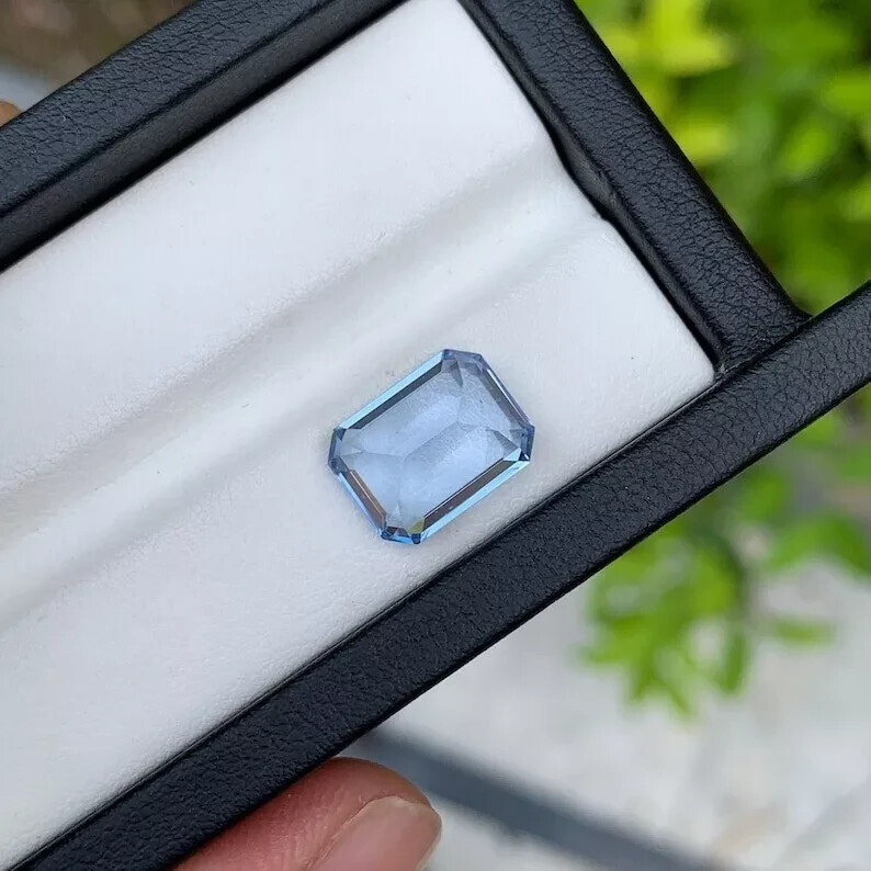 10 Ct Natural Santa Maria Blue Aquamarine Emerald Cut Loose Gemstone ...