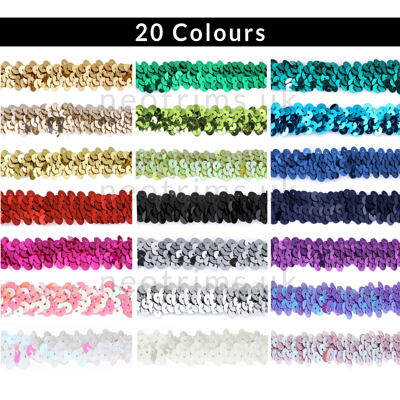 Stretch Sequin Elastic Trimming 2cm 20 Colors Washable Craft Costume ...