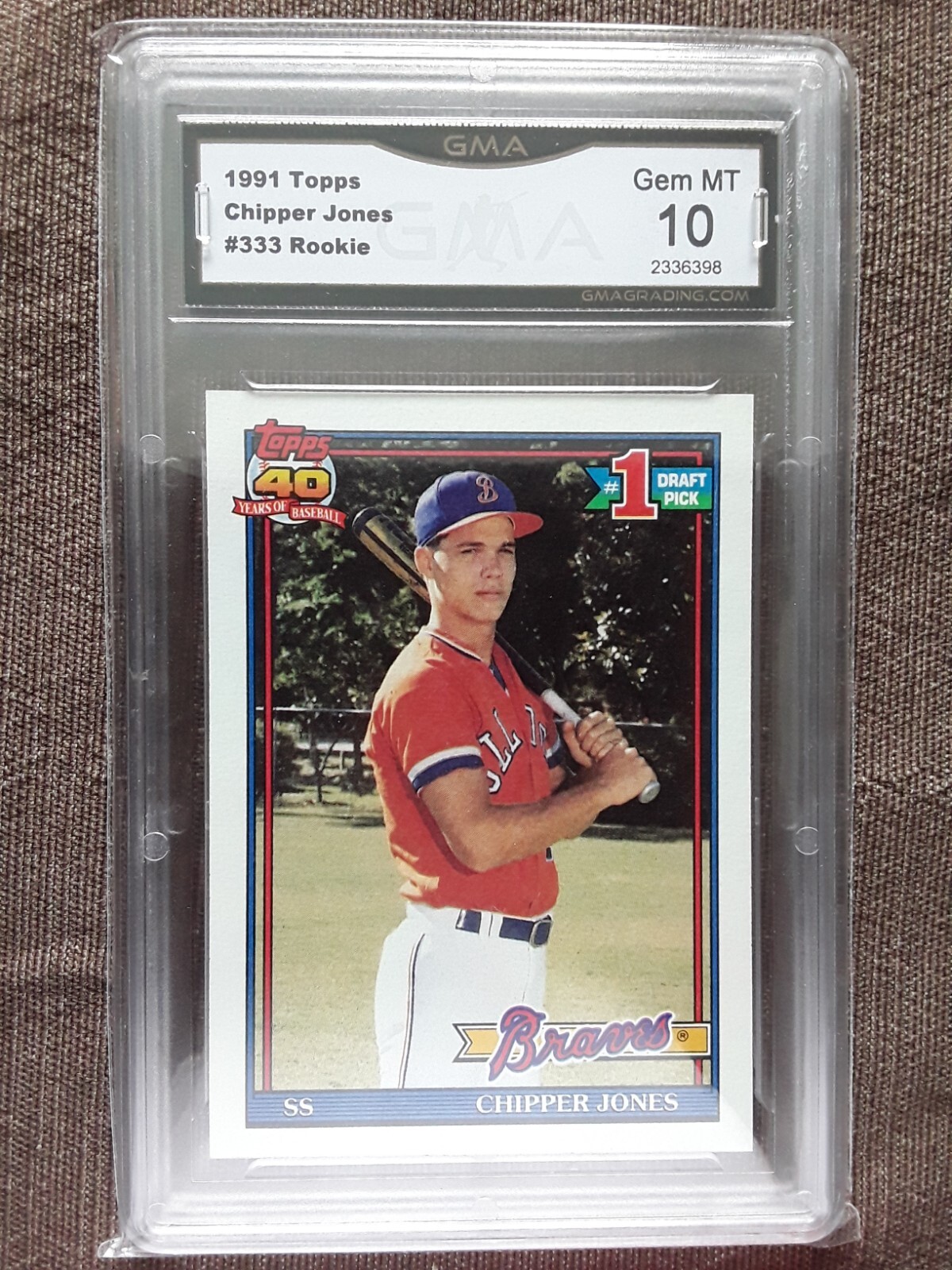 1991 Topps Chipper Jones RC Rookie Baseball Card #333 Braves HOF GMA 10 ...