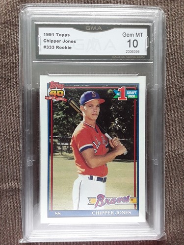 1991 Topps Chipper Jones RC Rookie Baseball Card #333 Braves HOF GMA 10 ...