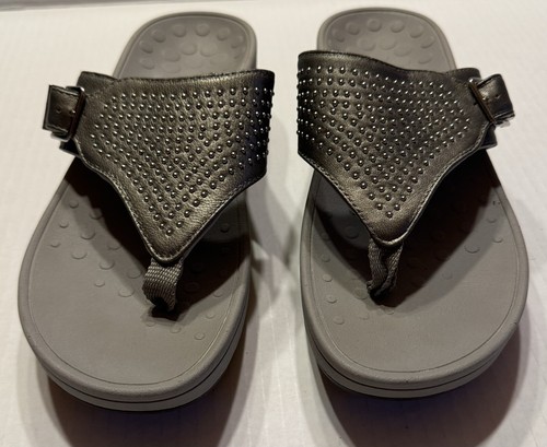 Vionic NAPLES Platform Comfort Thong Flip Flop Gray Rhinestones Women's ...