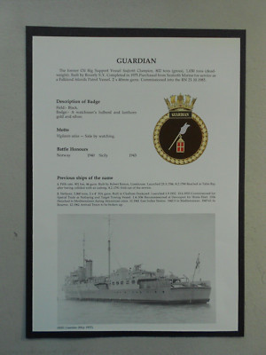 NAVAL PRINT-HMS GUARDIAN FALKLANDS PATROL CRAFT -NAVAL BADGE & BATTLE ...