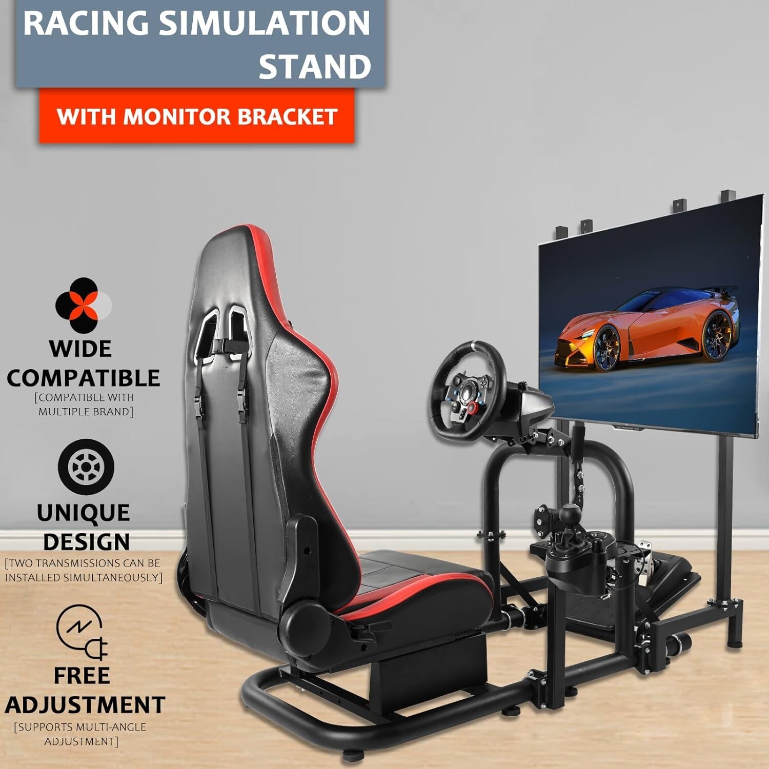 Hottoby Sim Racing Cockpit with Monitor Stand Seat Fit Logitech G920 ...
