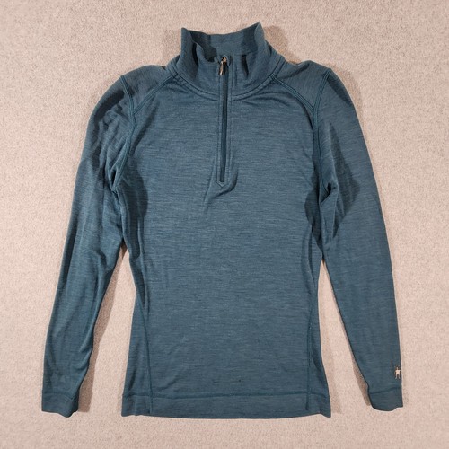 Smartwool 100% Merino Wool Quarter Zip Size M Blue Sweater Longsleeve ...