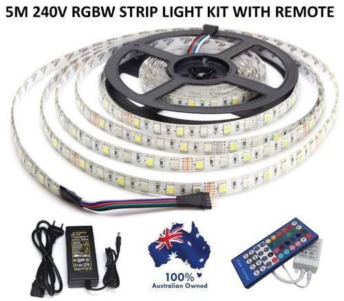5M RGBW WATERPROOF STRIP LIGHT 40 KEY REMOTE CONTROLLER 240V LED POWER ...