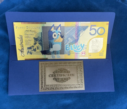 Bluey $50 Novelty Note 24K Gold Foil Plated Bill with presentation ...