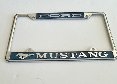 FORD MUSTANG license plate frame Silver Tone With Blue Background | eBay
