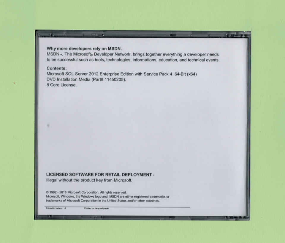 Microsoft SQL Server 2012 Enterprise with 8 Core License, unlimited ...