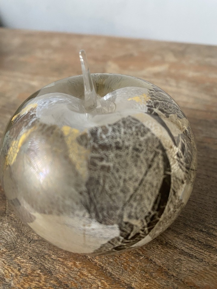 Large Isle of Wight Studio Azurine Clear & Gold Apple Paperweight With ...