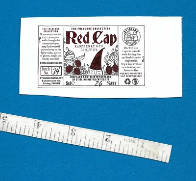 Raspberry Gin Liqueur RED CAP label - from a miniature 5cl bottle ...