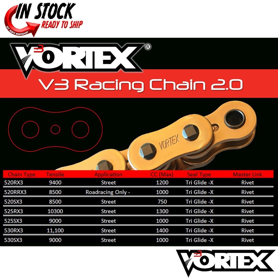 Vortex 530 Chain and Sprocket Kit 17-40 Tooth For Suzuki GSX1300R 99-07 ...