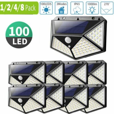 100LED Solar Powered PIR Motion Sensor Light Outdoor Garden Security ...