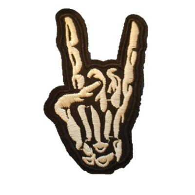 Skeleton Hand ROCK OUT Bones hand Gesture rocker Iron On Patch Sew on ...