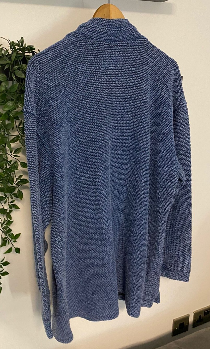 Mens jumper XL weird fish 1/4 zip macoroni style blue | eBay
