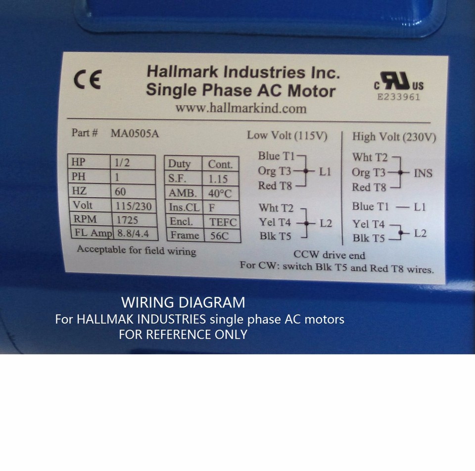 AC MOTOR, 1/2HP, 1725RPM, 1PH, 115V/208-230V, 56C/ODP, WITH BASE ...