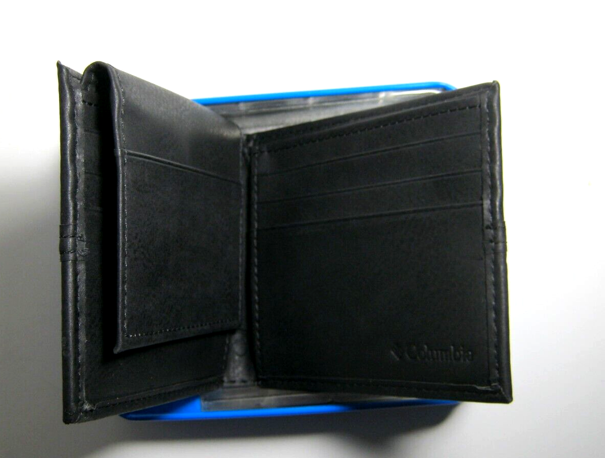Columbia Wallet Black Leather Bifold with Logo IN TIN BO.5 .5 inch for ...
