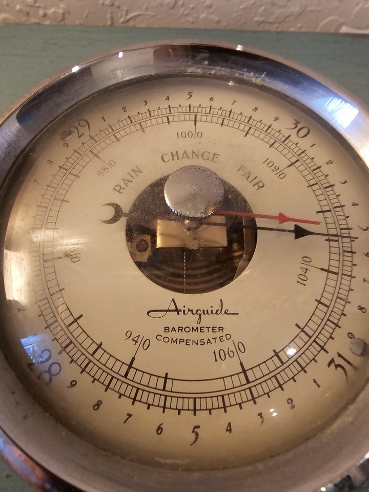 Vintage Airguide Chrome & Glass Barometer W/Partially Exposed Brass ...